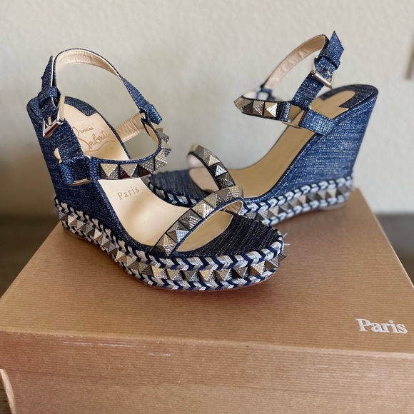 Christian Louboutin | Shoes | Christian Louboutin Denim Wedge | Poshmark